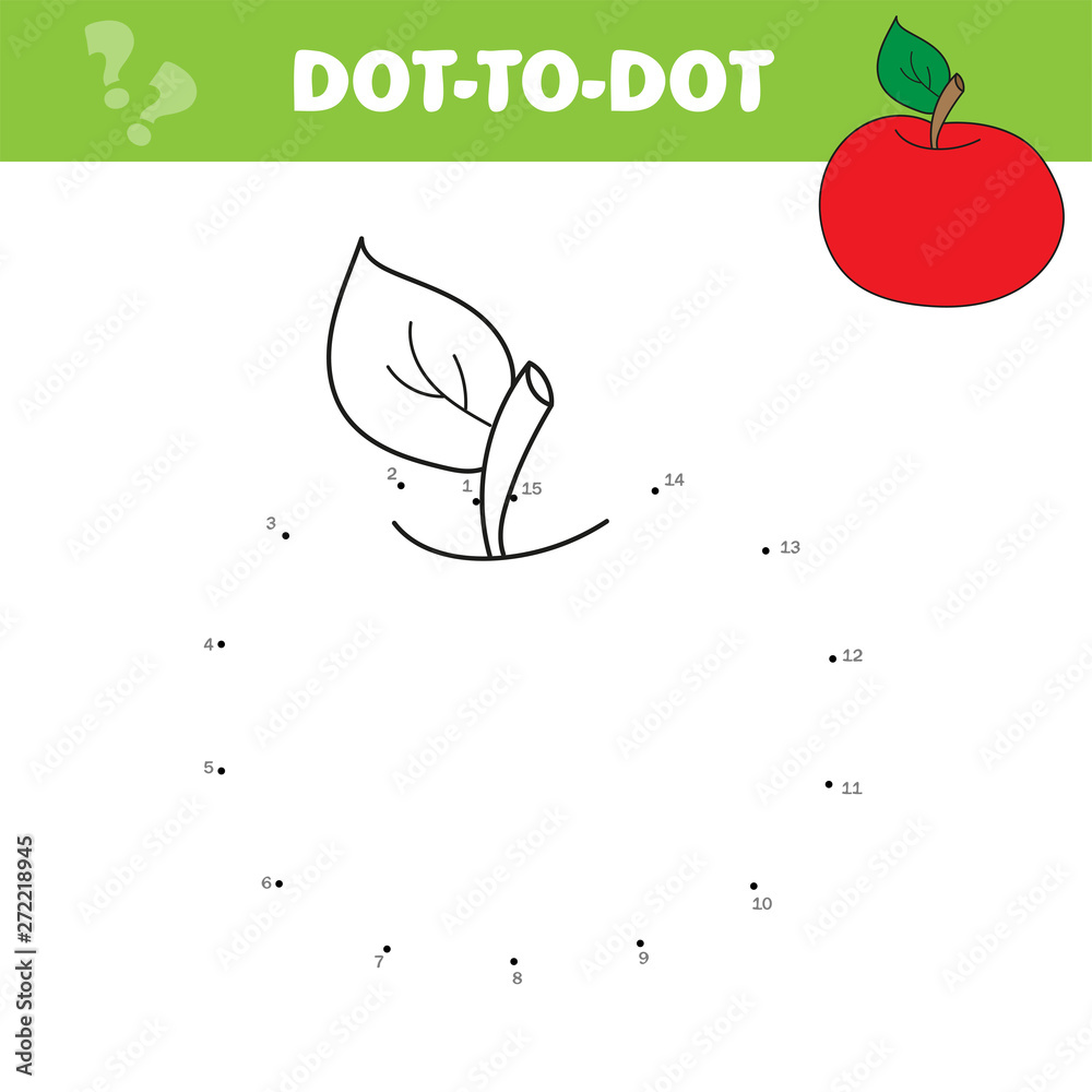 Cartoon red apple. Vector illustration. Coloring and dot to dot ...