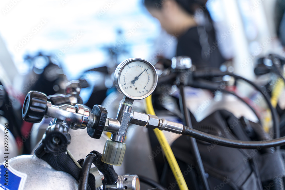 scuba regulator first stage and buoyancy control device bcd on tank ...