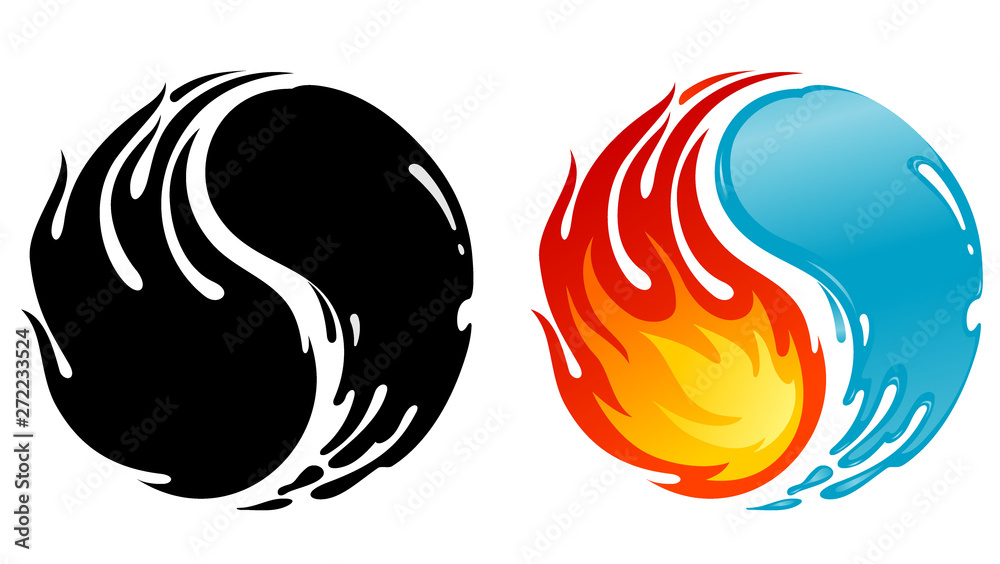 Fire and Water Balance, Yin Yang Symbol Stock Vector | Adobe Stock