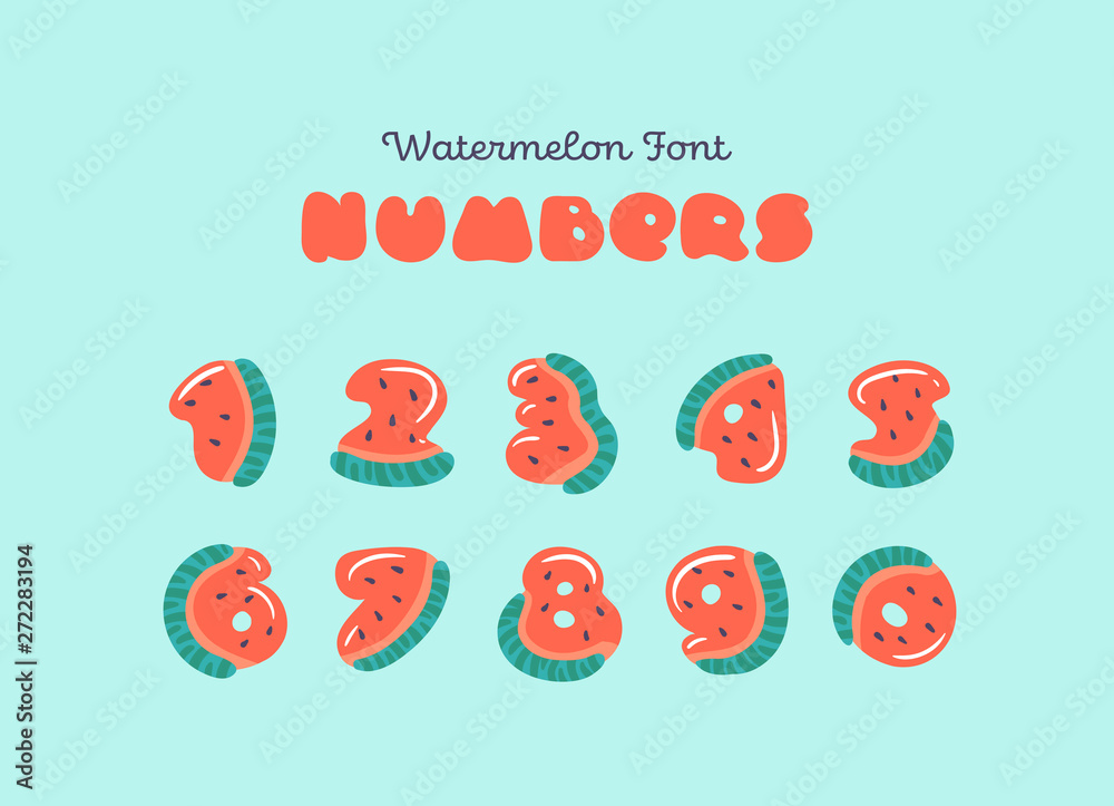 Vector de Stock Numbers for vector watermelon font. Cartoon exotic ...