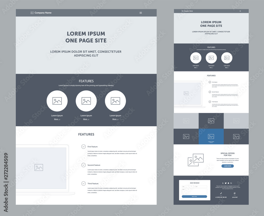 One page website design template for business. Landing page wireframe ...