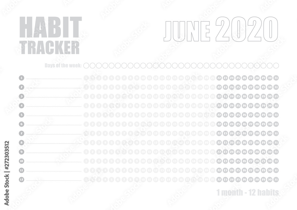 Printable blank A4 size sheet of Habit tracker template Stock Vector ...