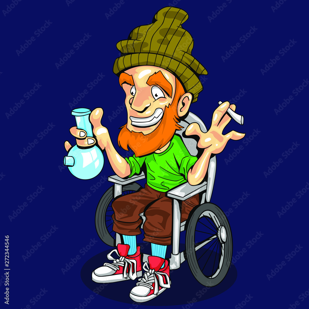 cartoon old hippie man holding a marijuana and bong cigarette Stock ...