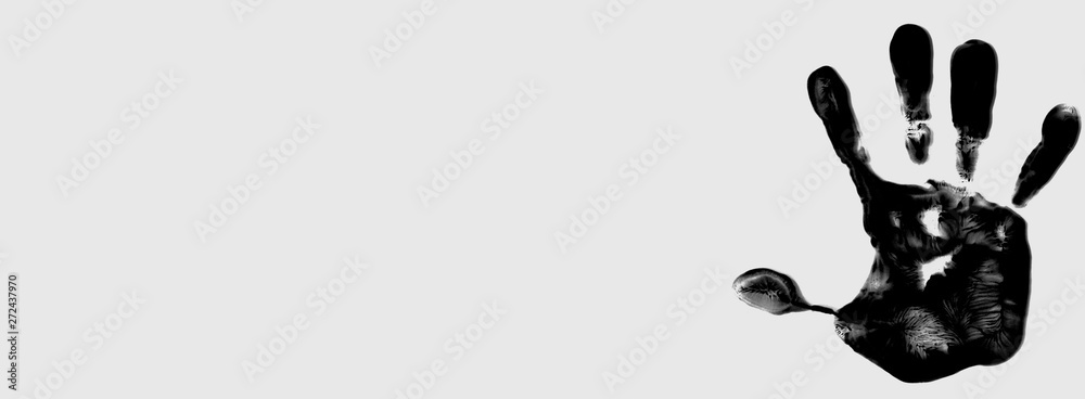 Black color handprint on a white background, depicting the idea of to ...