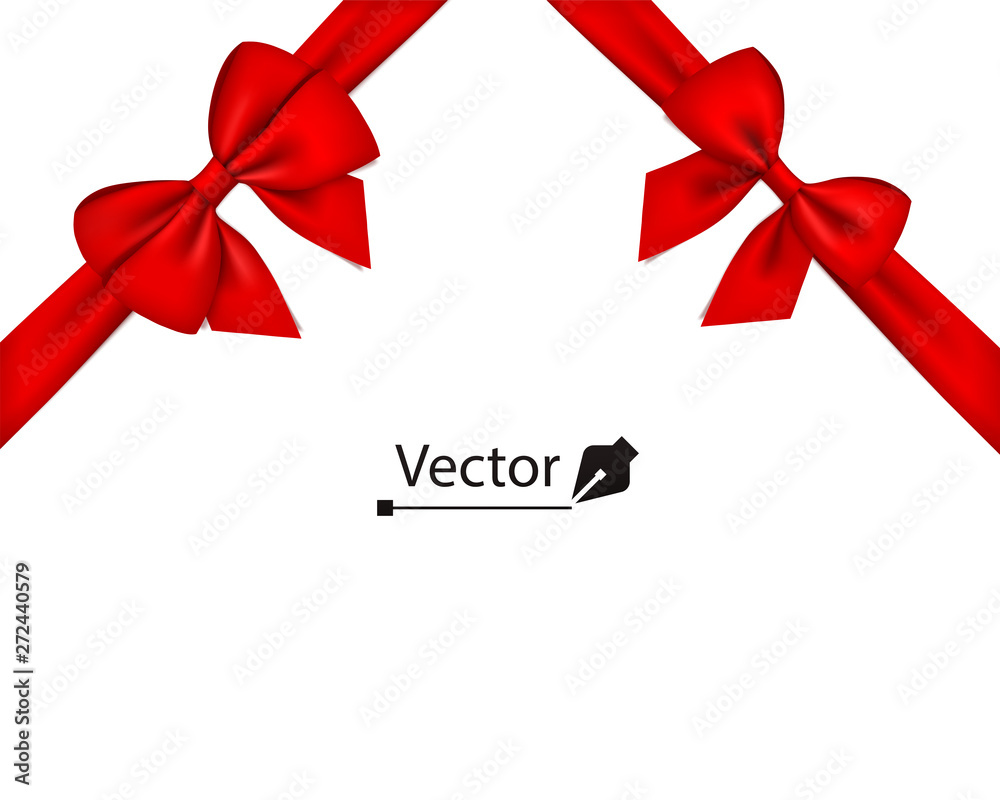 Tied the corners red bow and ribbon isolated on white. Vector set of ...