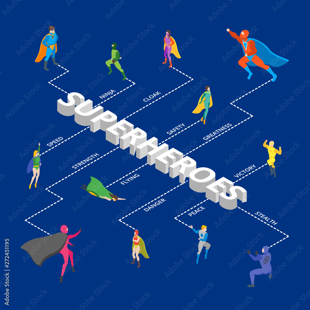 Vector de Stock Cartoon Characters People Super Heroes Different Types ...