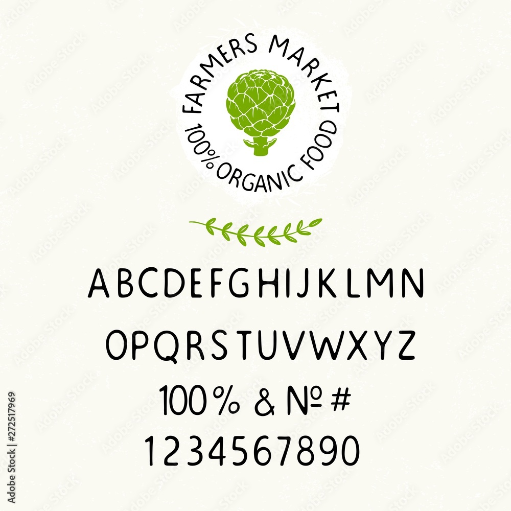 Farmers market. Rustic farm vector typeface. Handmade handwritten ...