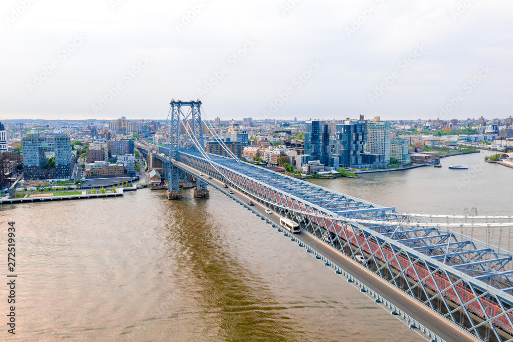 Aerial close up view of the George Washington Bridge at sunrise in Fort ...