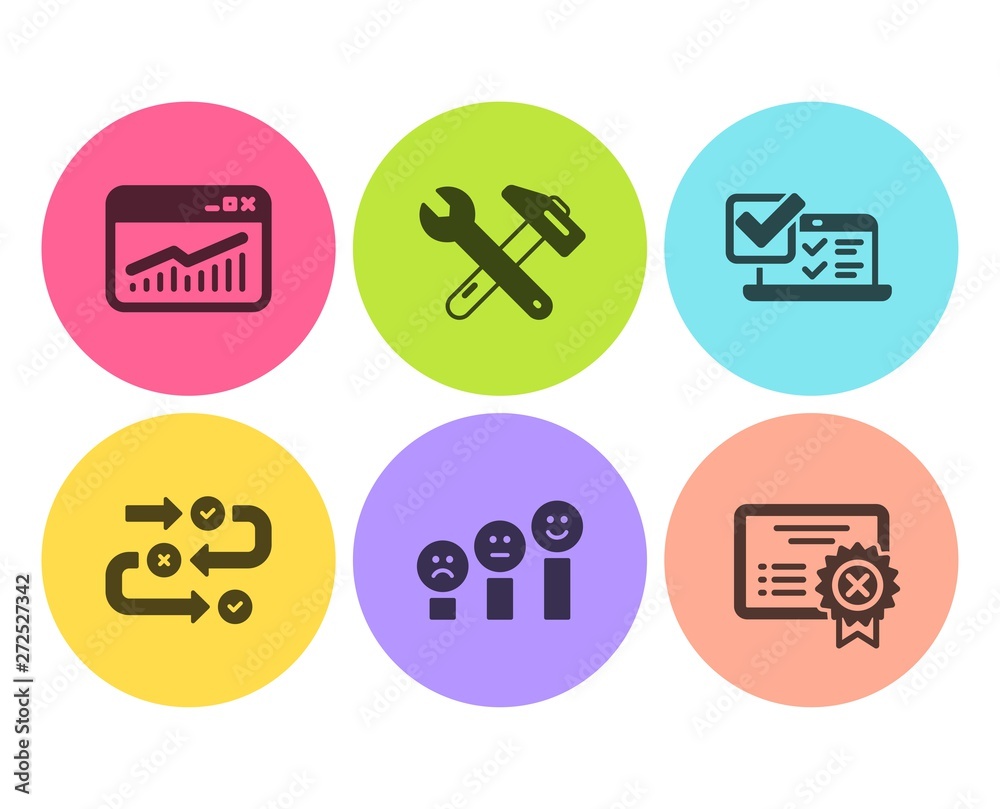 Online survey, Survey progress and Website statistics icons simple set. Customer satisfaction ...