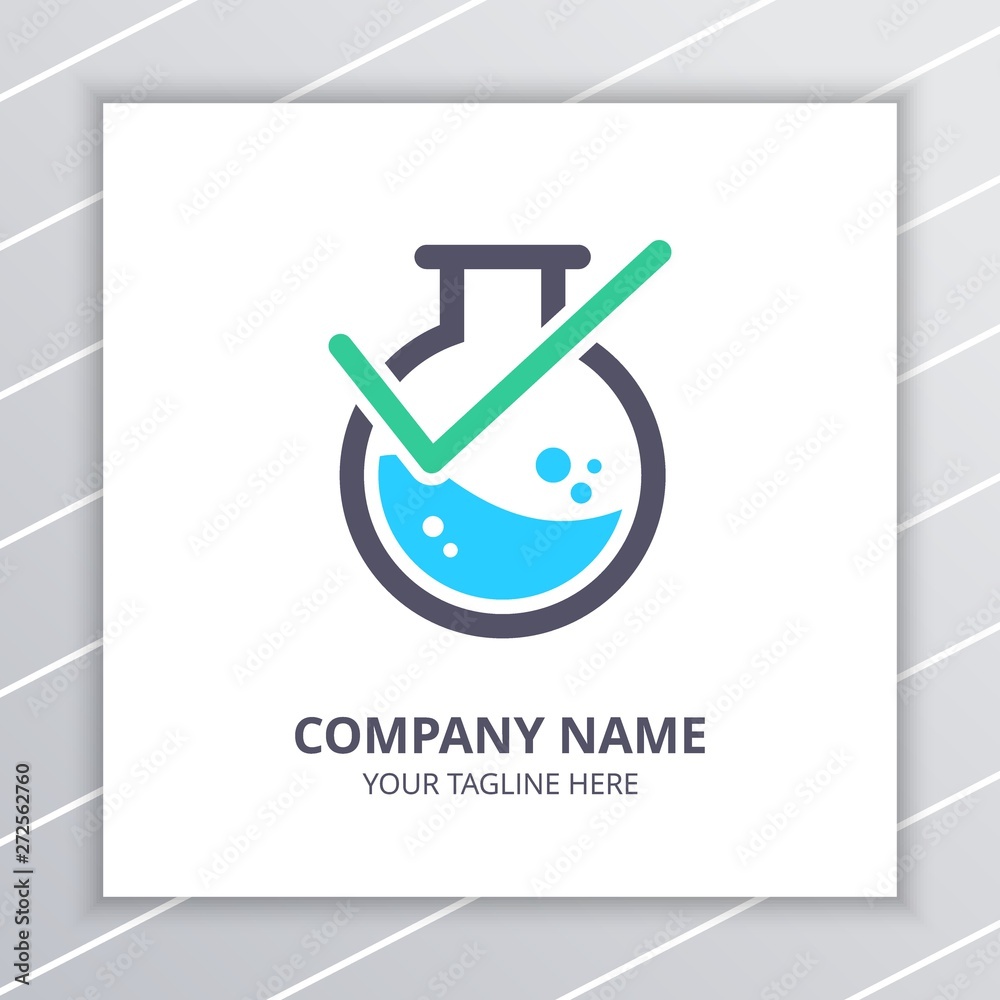 Research Lab Check Mark Logo Design Concept, laboratory bottle element ...