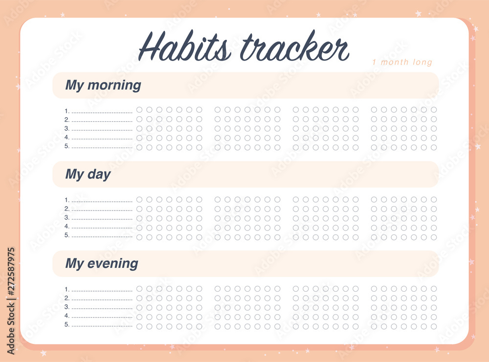 Vector habits tracker page design template calendar for month. Time ...