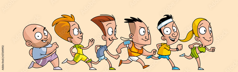 Group of cartoon runners Stock Illustration | Adobe Stock