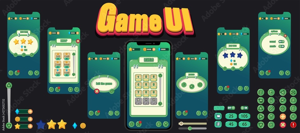 Complete set of graphical user interface (GUI) to build 2D video games ...