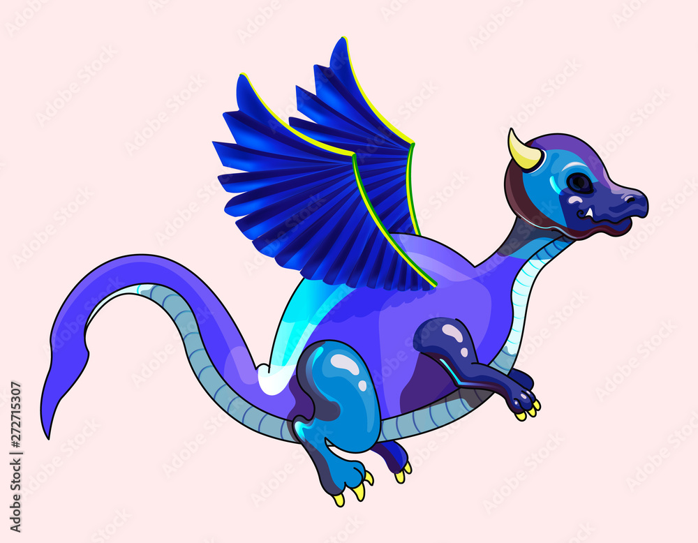 Cartoon flying dragon character isolated on white background. Childish ...