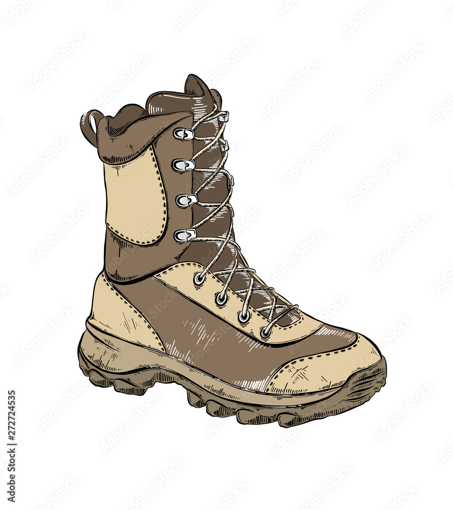 Vector drawing of boot in brown color, isolated on white background ...