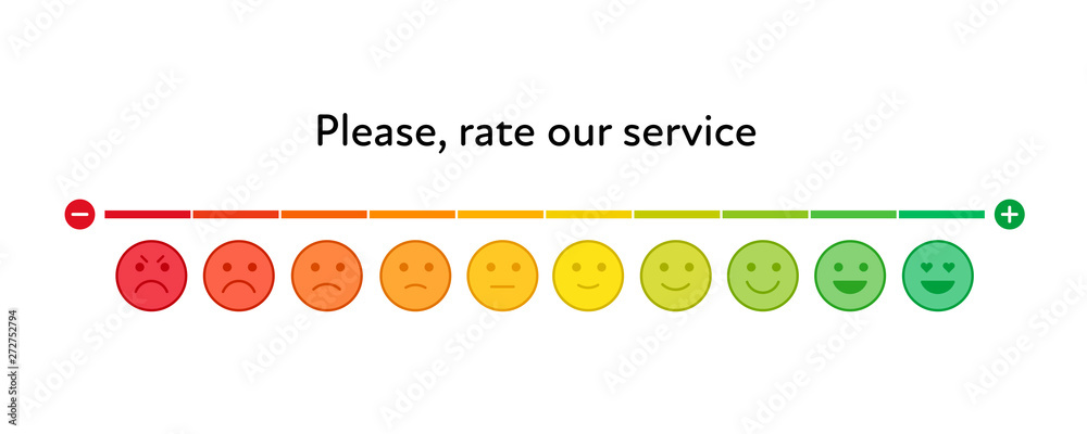 Vector feedback survey template. Ten scale of colorful emotion smiles ...