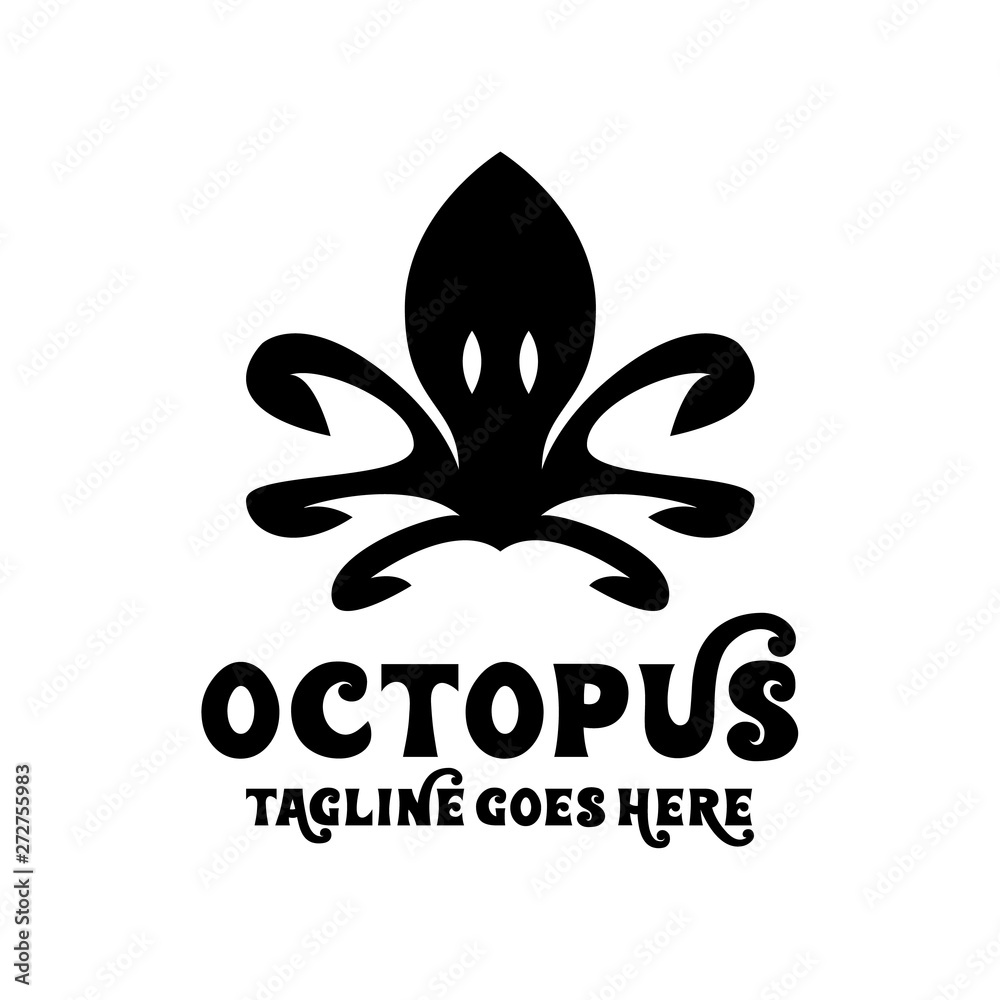 Octopus Logo Design With Black Flat Style. Animal Symbol And Icon With ...