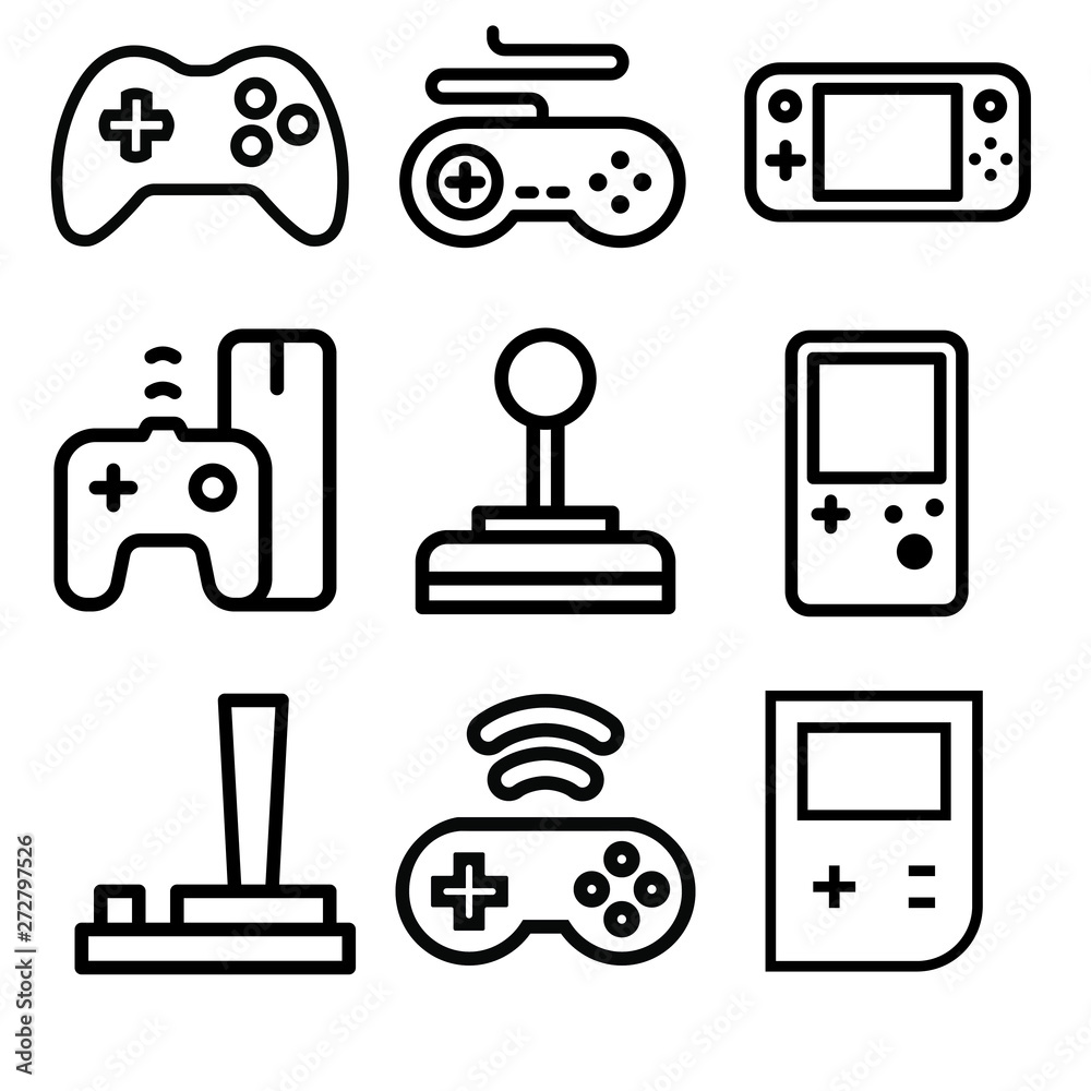 Video gaming and game consoles vector icons. Video gaming icon set ...