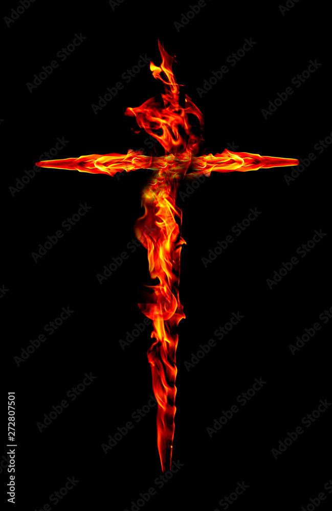 Fire cross on Abstract art black background, Burning red hot sparks ...