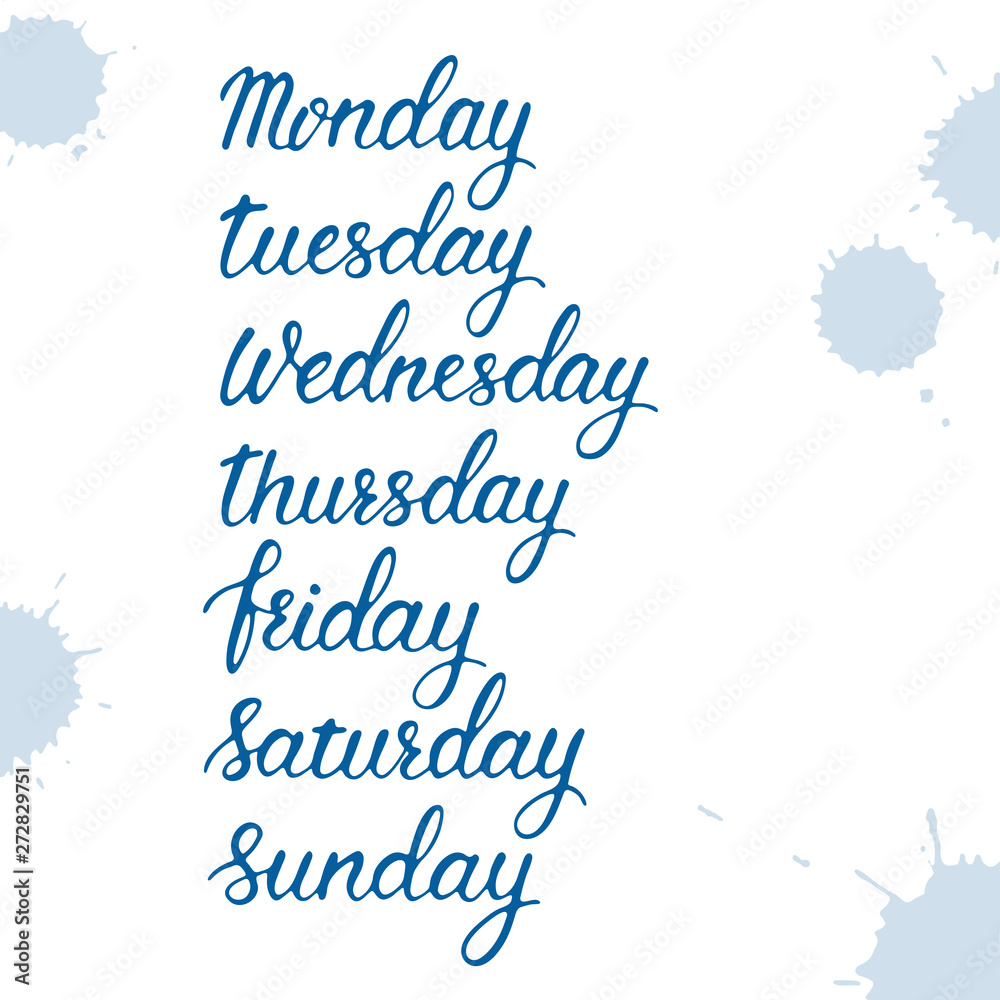 Days of a week, hand written sign set, Monday, Tuesday, Wednesday ...