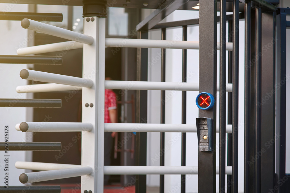 Closed entrance turnstile with pass and ticket checking module, access ...