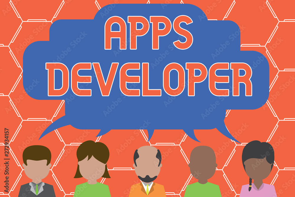 Writing note showing Apps Developer. Business concept for Graphic artist Software Programmer and ...