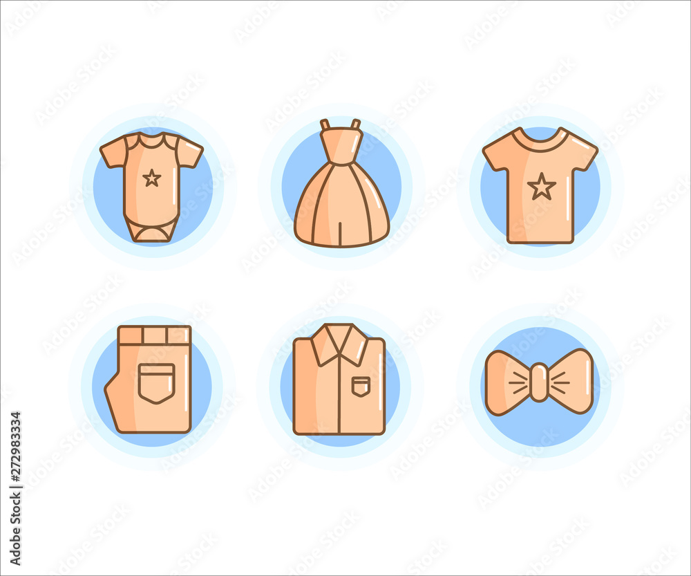 Clothes icon set on white background. Collection from a dress, a shirt ...
