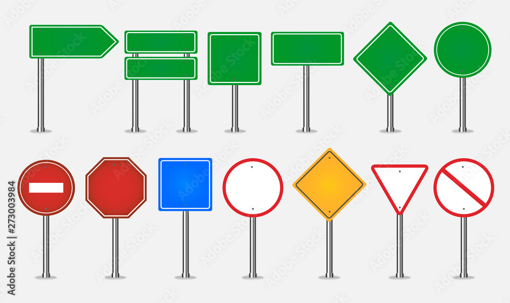 Big set of traffic signs. Road board text panel, mockup signage ...