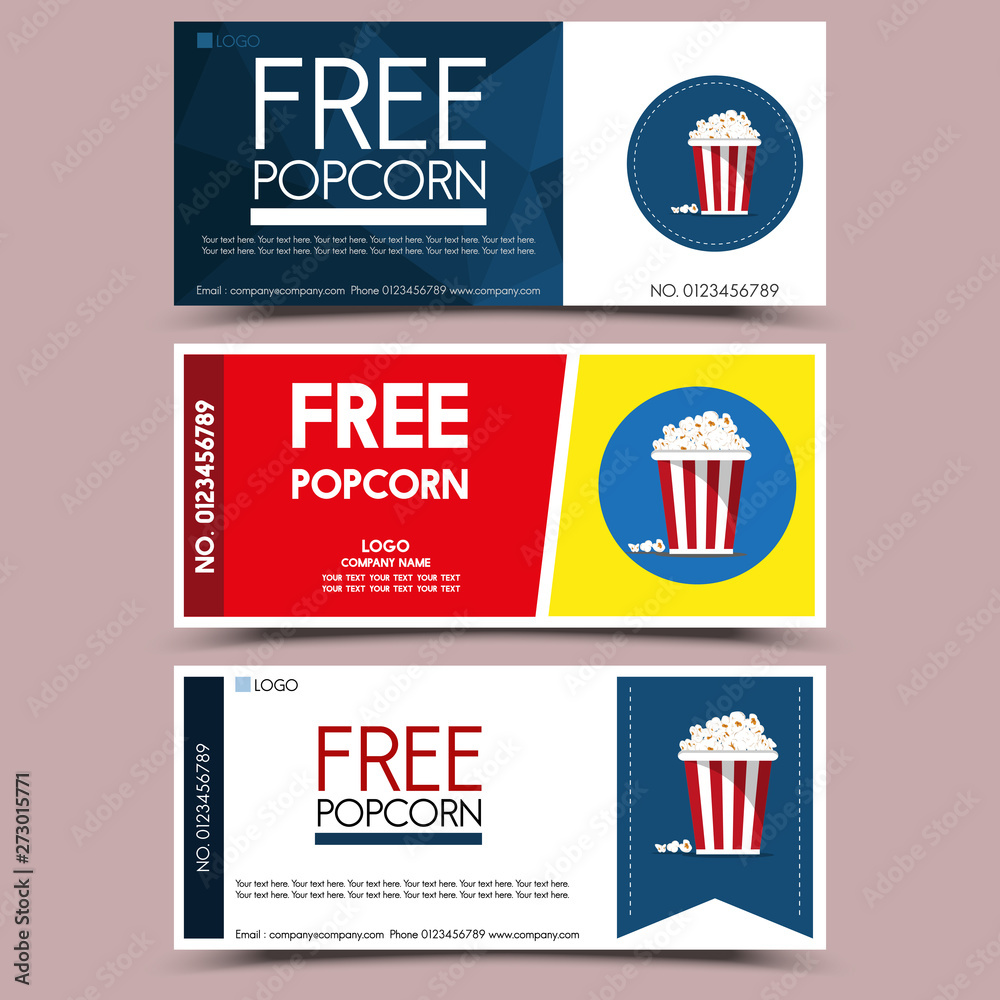 Free popcorn gift voucher coupon vector set. Stock Vector | Adobe Stock