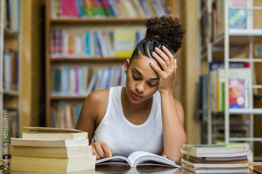 Black african american young girl student studying at the school ...
