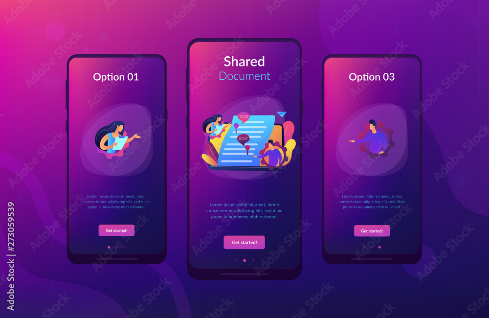 Vector de Stock Business team editing shared document on laptop online ...