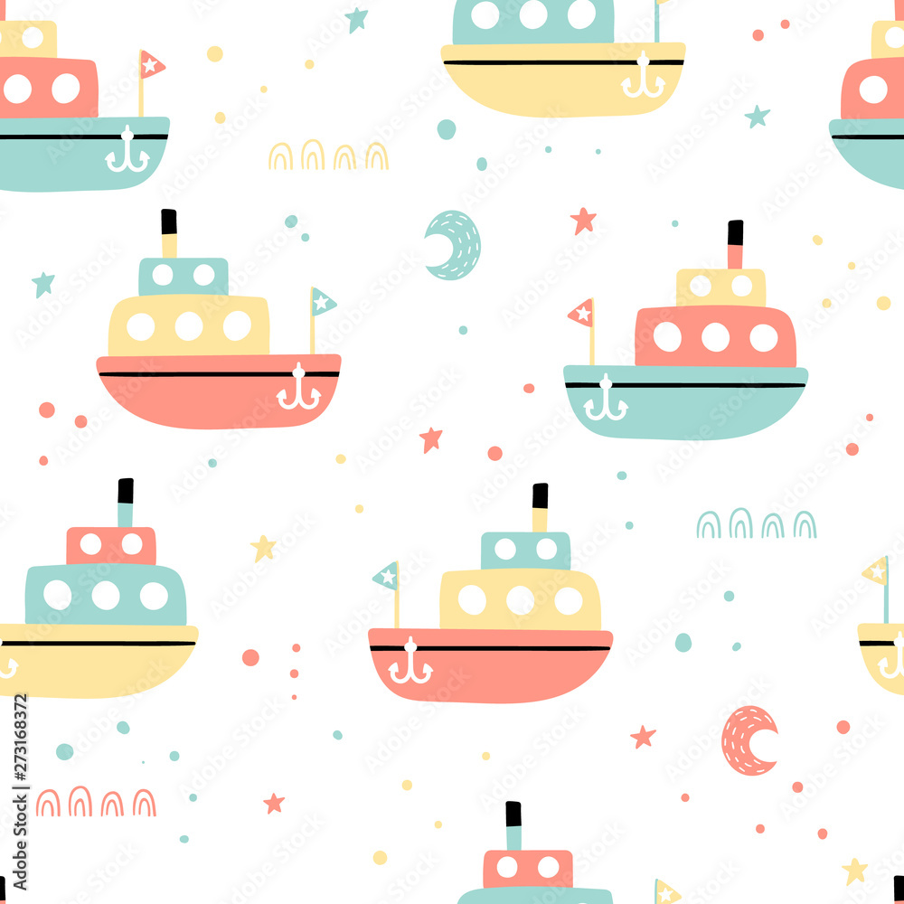 Seamless pattern with cute ships Stock Vector | Adobe Stock