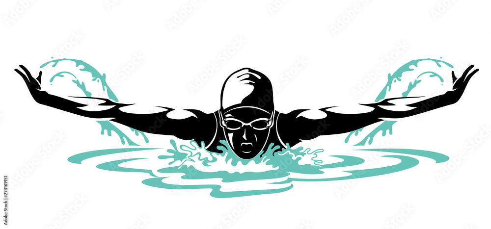 Swimmer Female Front View, Butterfly Swim Stock Vector | Adobe Stock