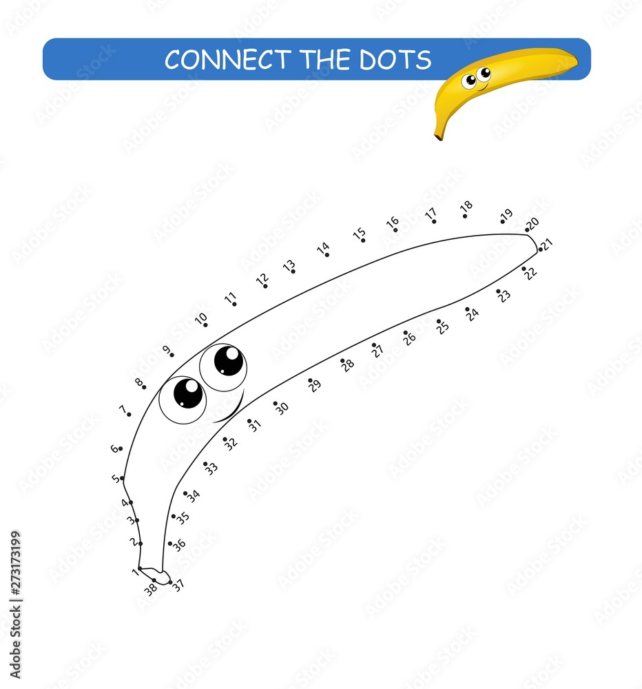 Connect the dots and color. Cute banana. Cartoon vector Illustration of ...
