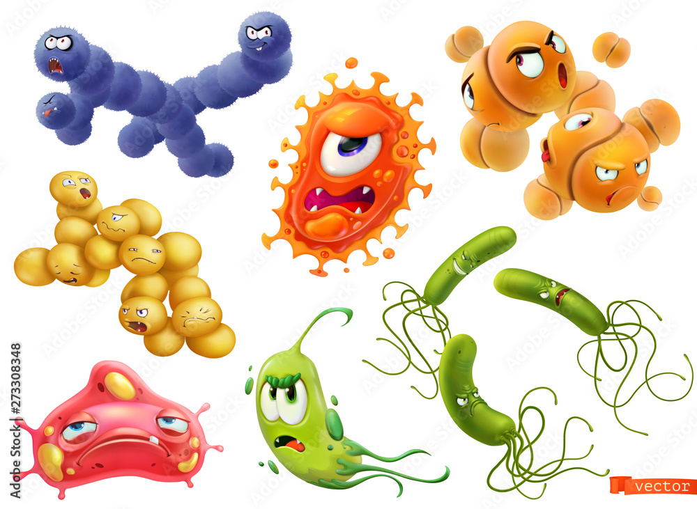Virus, bacteria. Diplococcus, streptococcus, helicobacter pylori ...