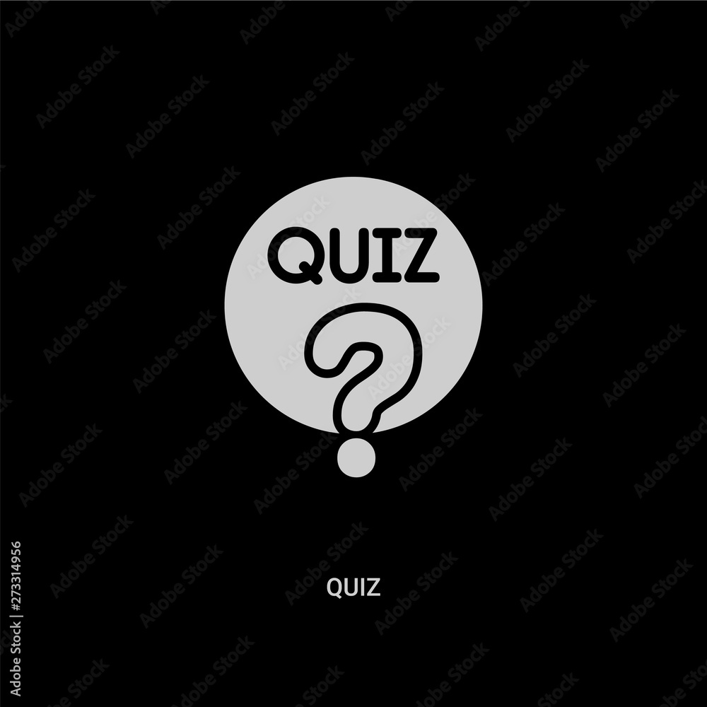 white quiz vector icon on black background. modern flat quiz from ...