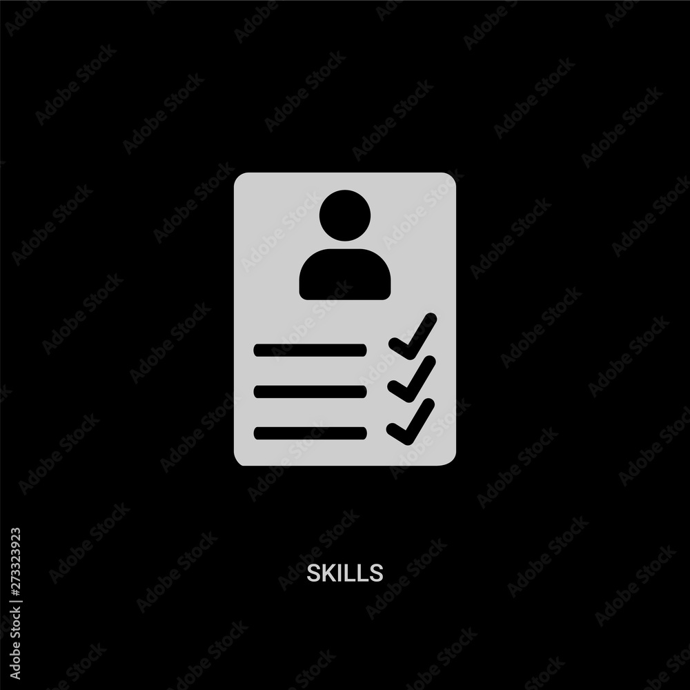 white skills vector icon on black background. modern flat skills from ...