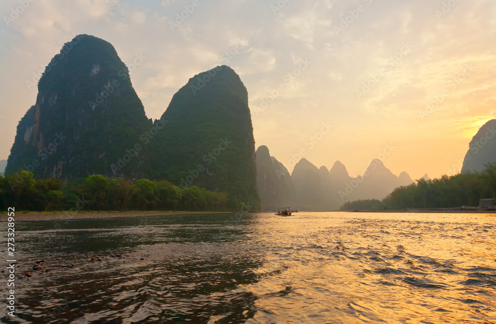 China. Yangshuo. Xingping. Unusual landscape of the exotic Li River ...