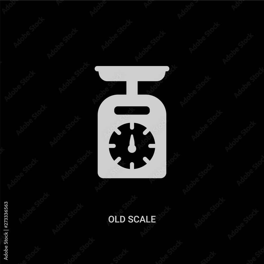white old scale vector icon on black background. modern flat old scale ...