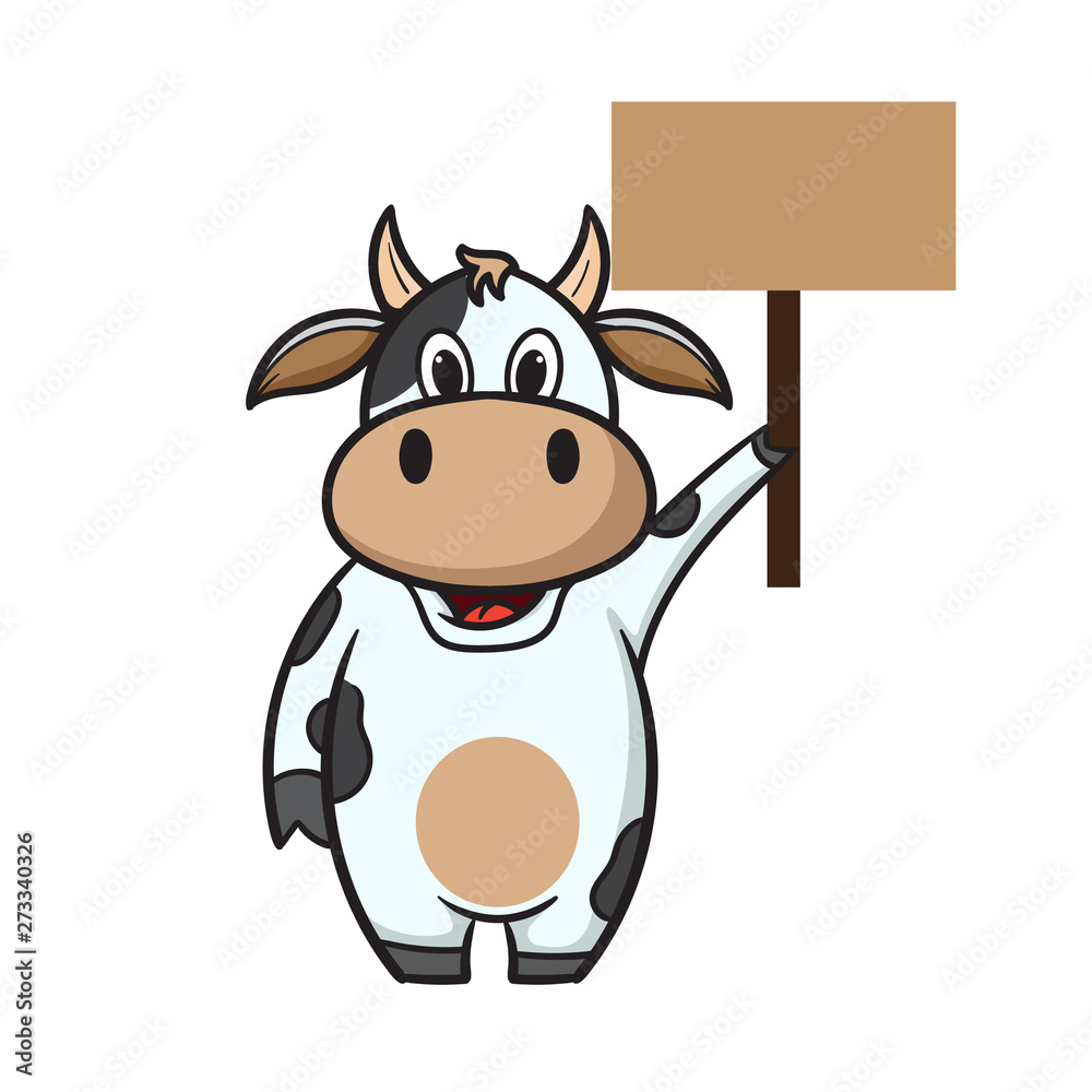 cute cartoon cow holding text board vector illustration Stock Vector ...