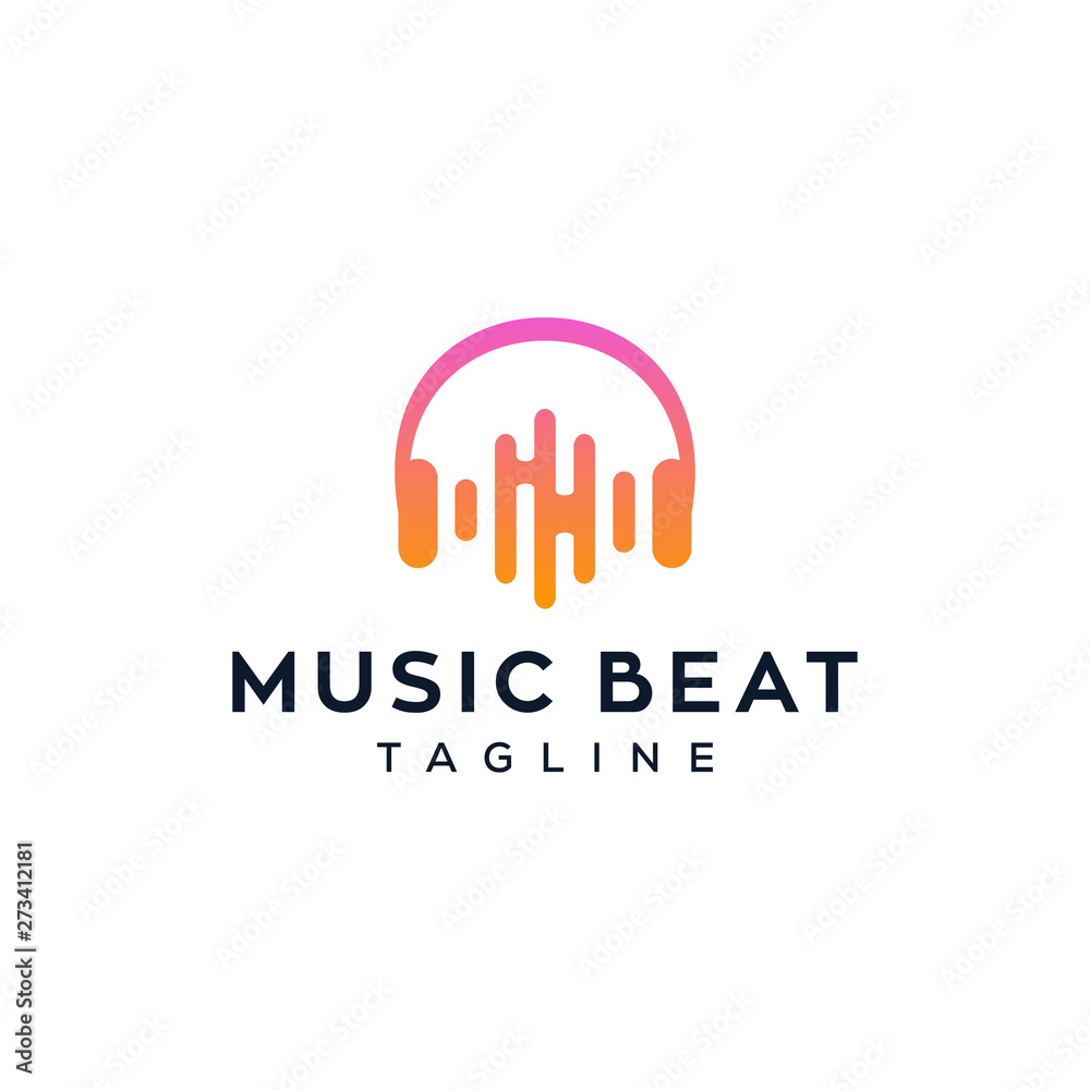 electro music beat / headphone vector logo design Stock Vector | Adobe ...