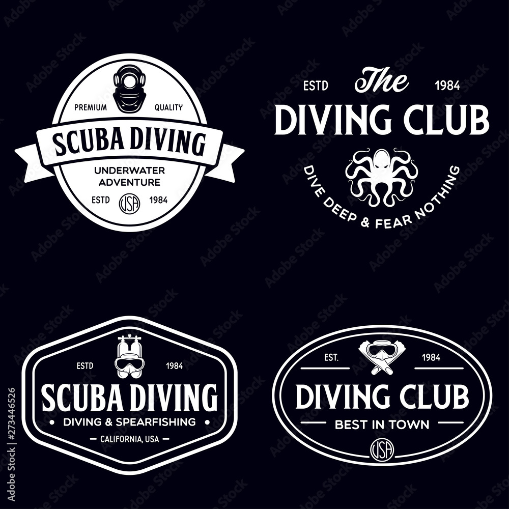 Set of Scuba diving club and diving school design. Concept for shirt or ...