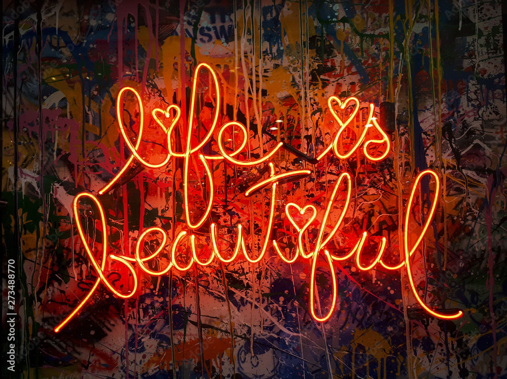 graffiti on the wall and neon text Stock Photo | Adobe Stock