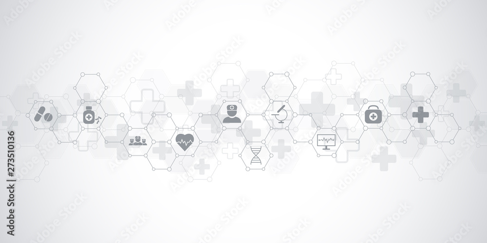 Abstract medical background with flat icons and symbols. Template ...