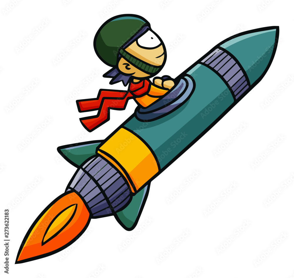 Cute and funny man riding a flying rocket missile Stock Vector | Adobe ...