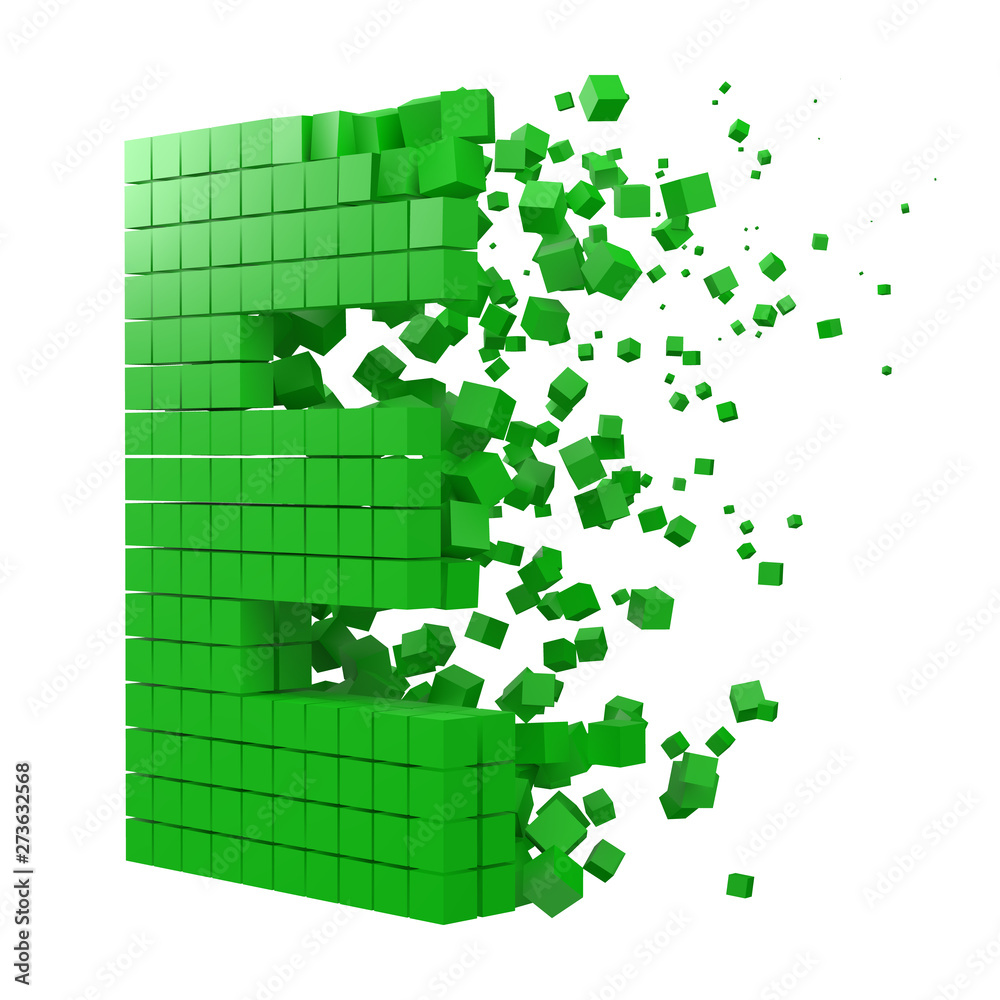 letter E shaped data block. version with green cubes. 3d pixel style ...