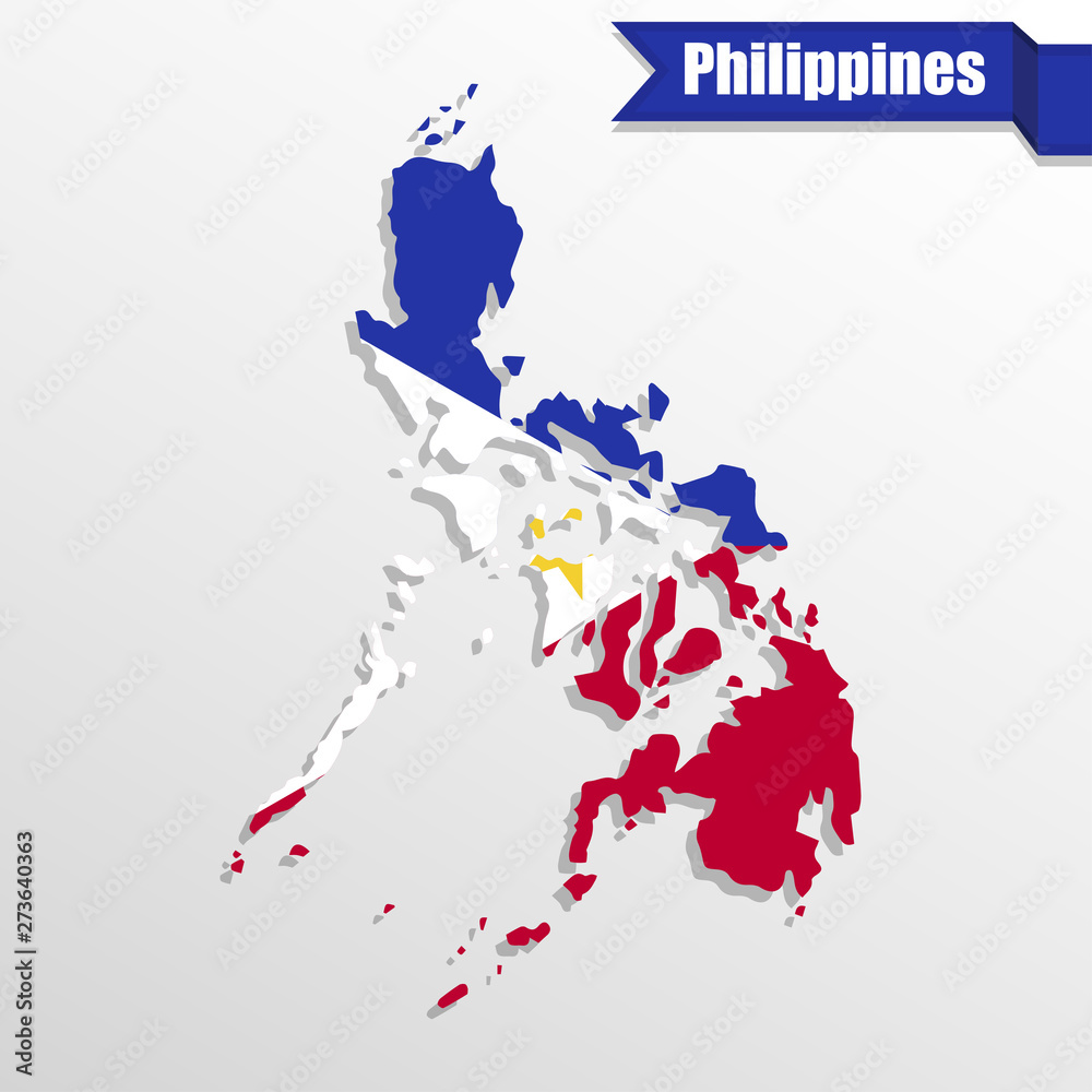 Philippines map with flag inside and ribbon Stock Illustration | Adobe ...
