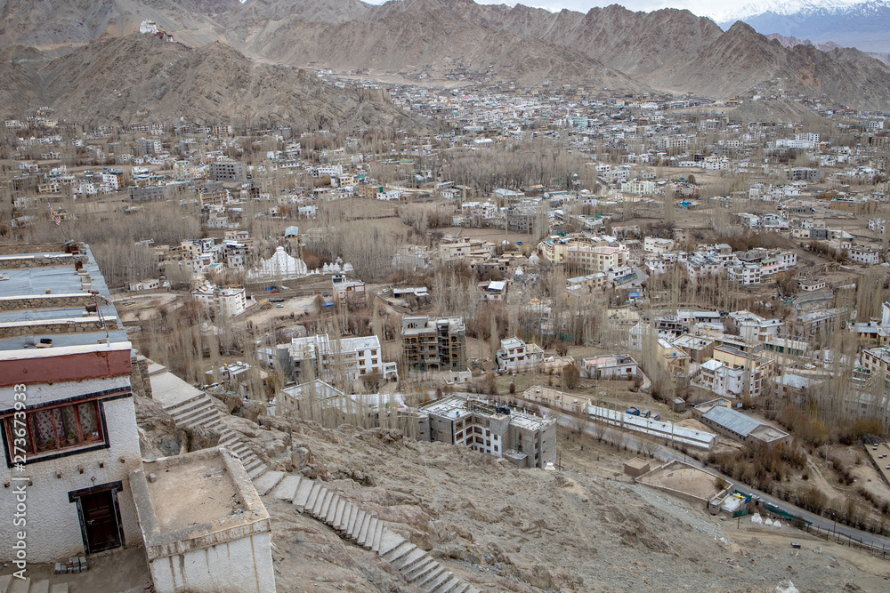 Leh Ladakh city view from Shanti Stupa. Beautiful amazing village in ...