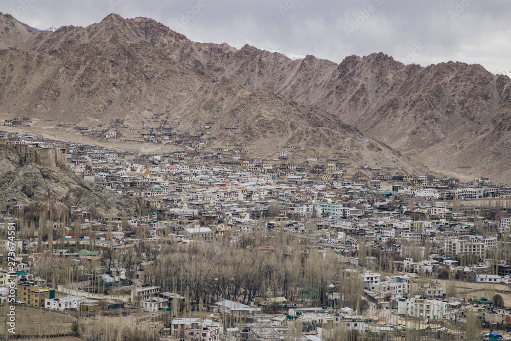 Leh Ladakh city view from Shanti Stupa. Beautiful amazing village in ...