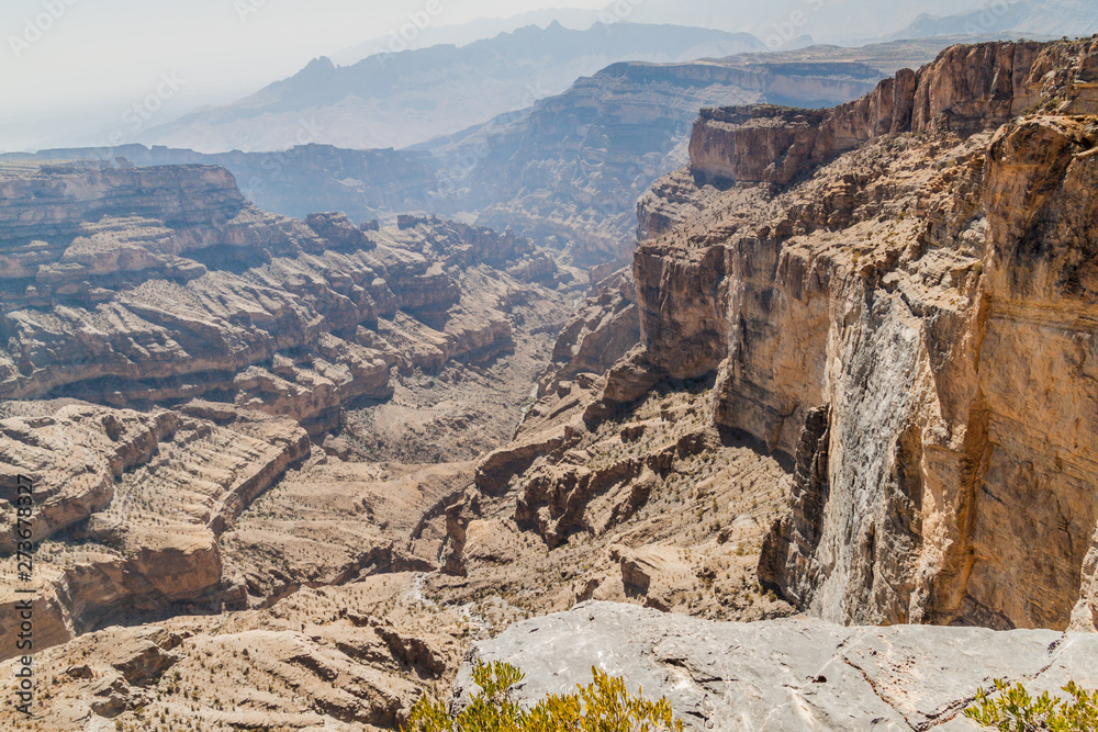 Wadi Ghul canyon in Hajar Mountains, Oman Stock Photo | Adobe Stock